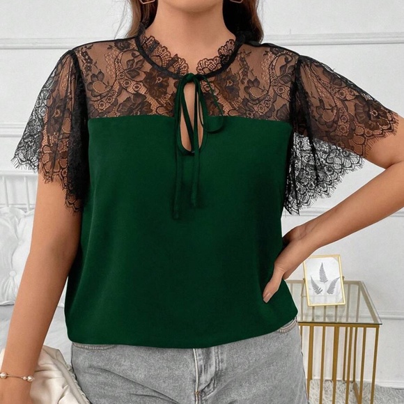 Tops | Plus Floral Eyelash Lace Short Sleeve Blouse | Poshmark
